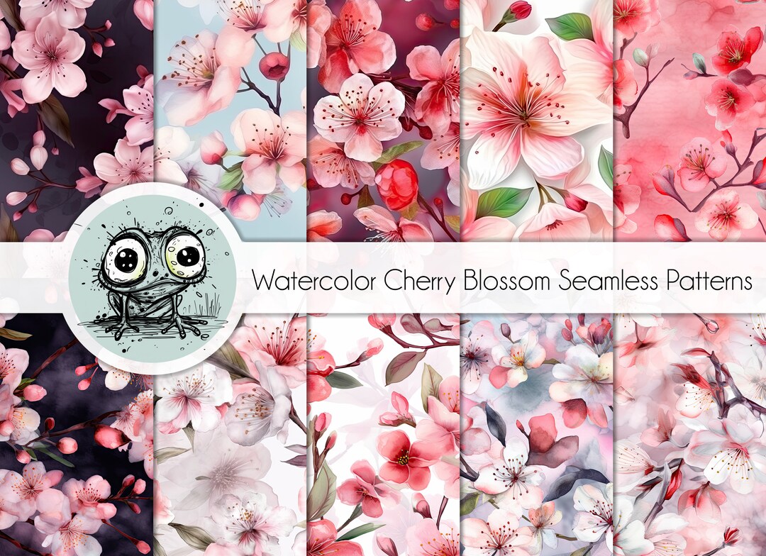 60 Watercolor Cherry Blossom Seamless Digital Patterns,pink Flowers ...