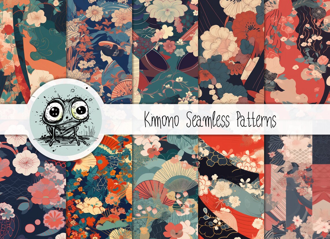 10 Kimono Seamless Digital Patterns, Japanese Scrapbook Paper, Geisha ...