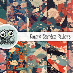 10 Kimono Seamless Digital Patterns, Japanese Scrapbook Paper, Geisha ...