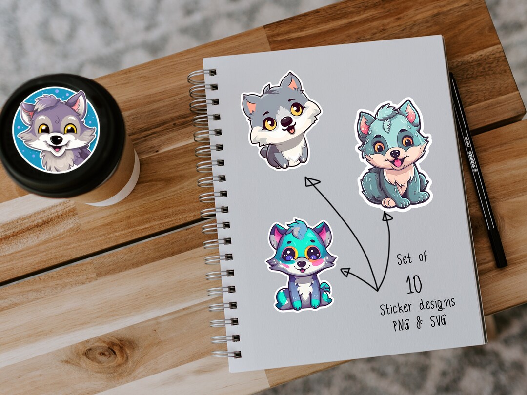 10 Cute Wolf Puppies Print and Cut Digital PNG Stickers 10 - Etsy