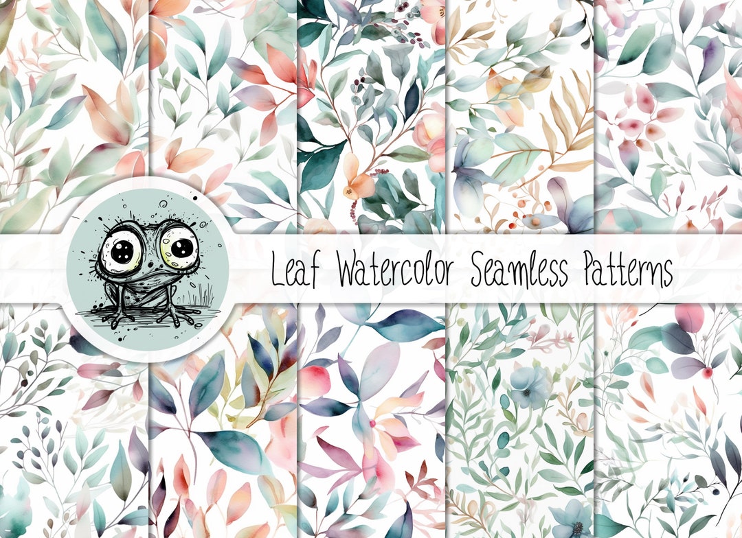 10 Gentle Leaf Seamless Digital Patterns, Watercolor Scrapbook Paper ...
