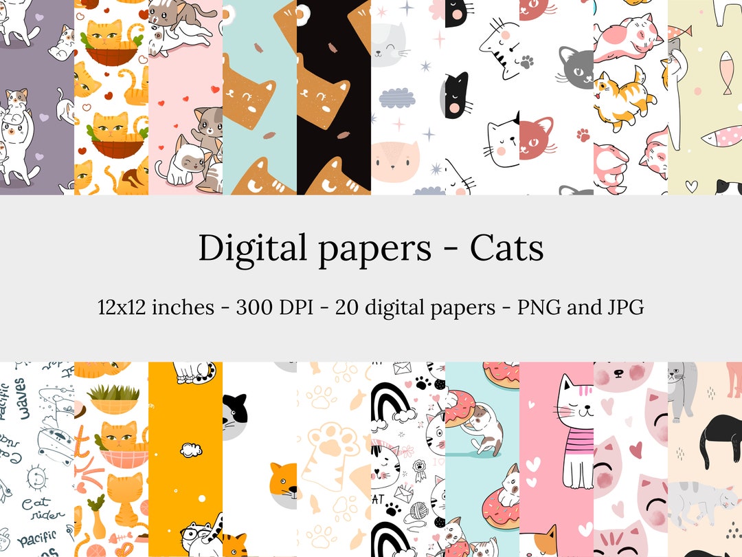 Cats – 20 High Quality Seamless Downloadable Cats Digital Papers - Etsy
