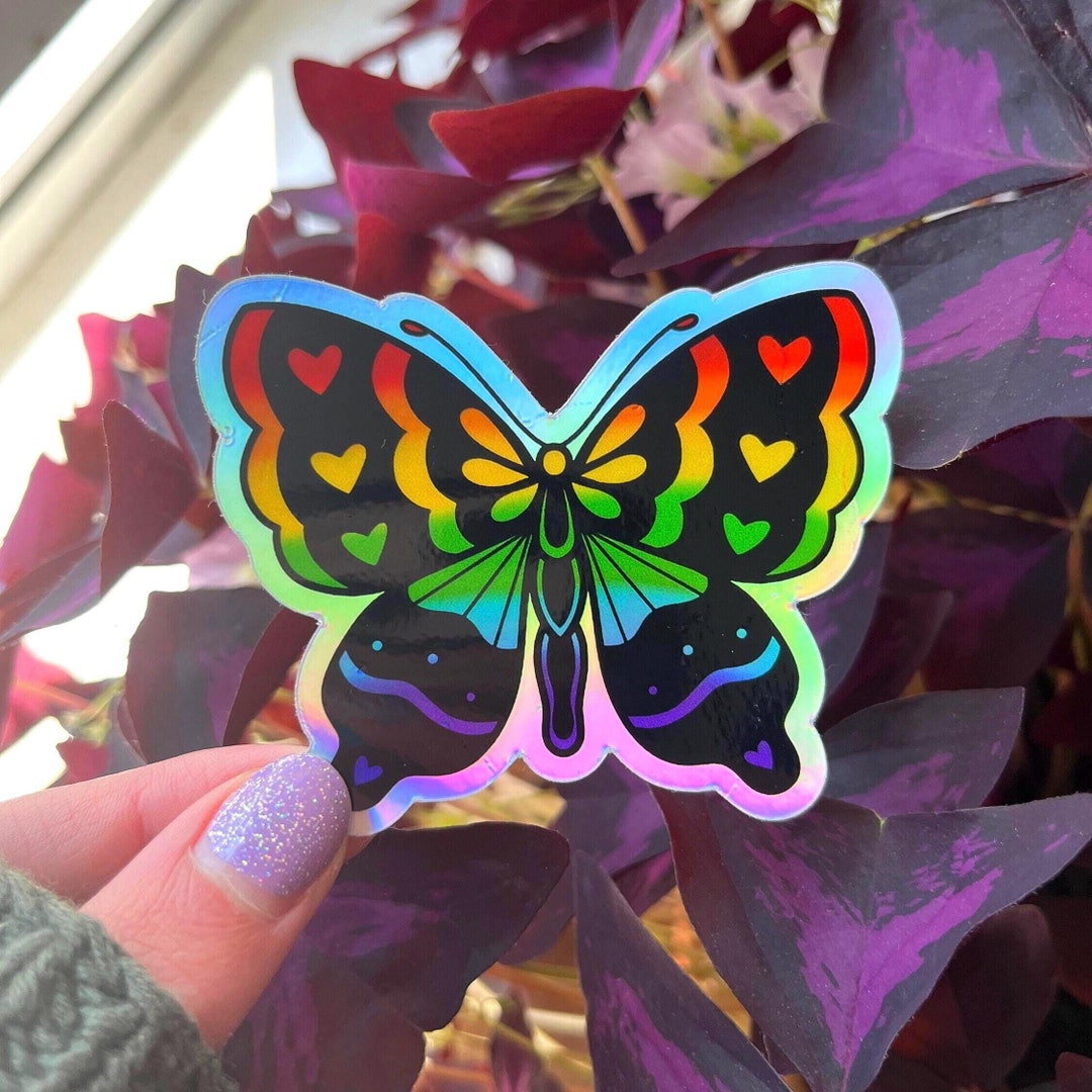 Rainbow Butterfly Sticker | Holographic Waterproof Gay Pride Sticker - Etsy