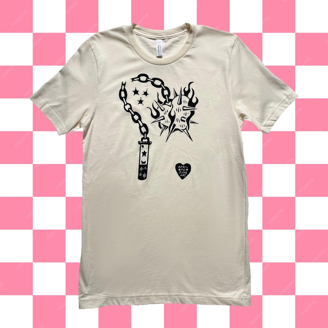 Block Print Linocut Shirt - Ball and Chain Flail Punk Tee Shirt ...
