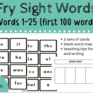 Fry Sight Word Flash Cards, 1-25 first 100 - Etsy
