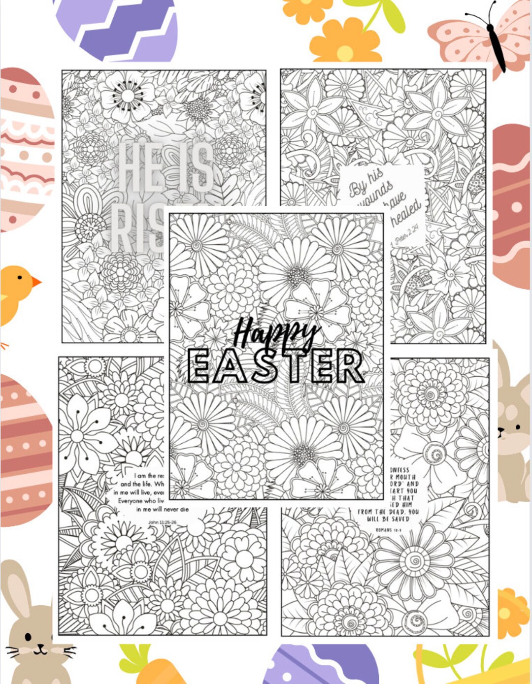 15 Easter Themed Adult Coloring Pages Coloring Book Printables ...