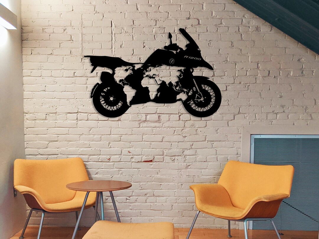 Motorcycle With World Map, Metal Wall Art, Wire Art Wall Decor, Wall ...