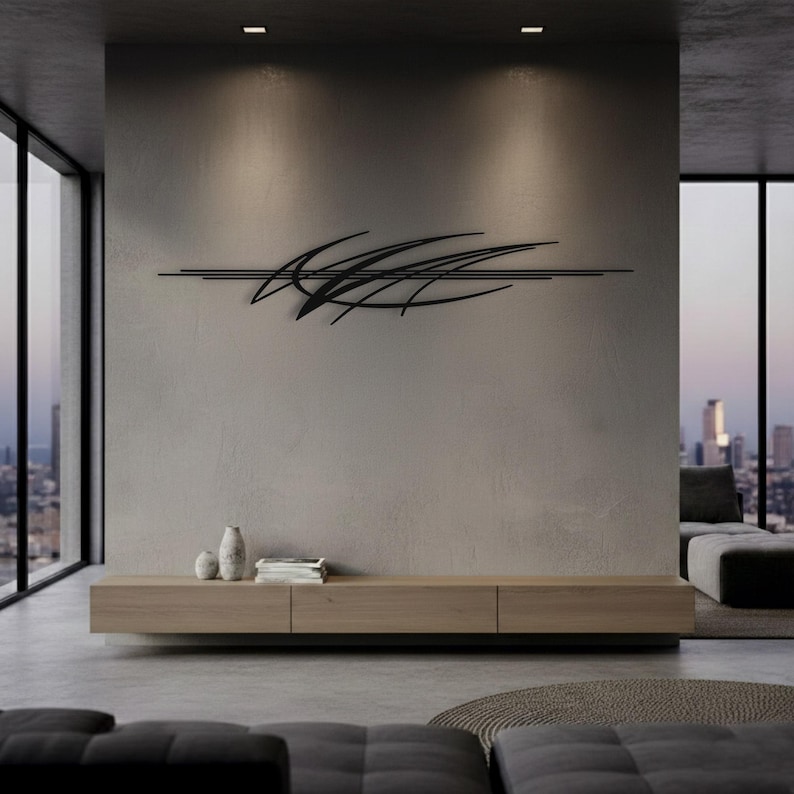 Abstract Metal Wall Sculpture, Curved Line Modern Design, Minimal Steel ...