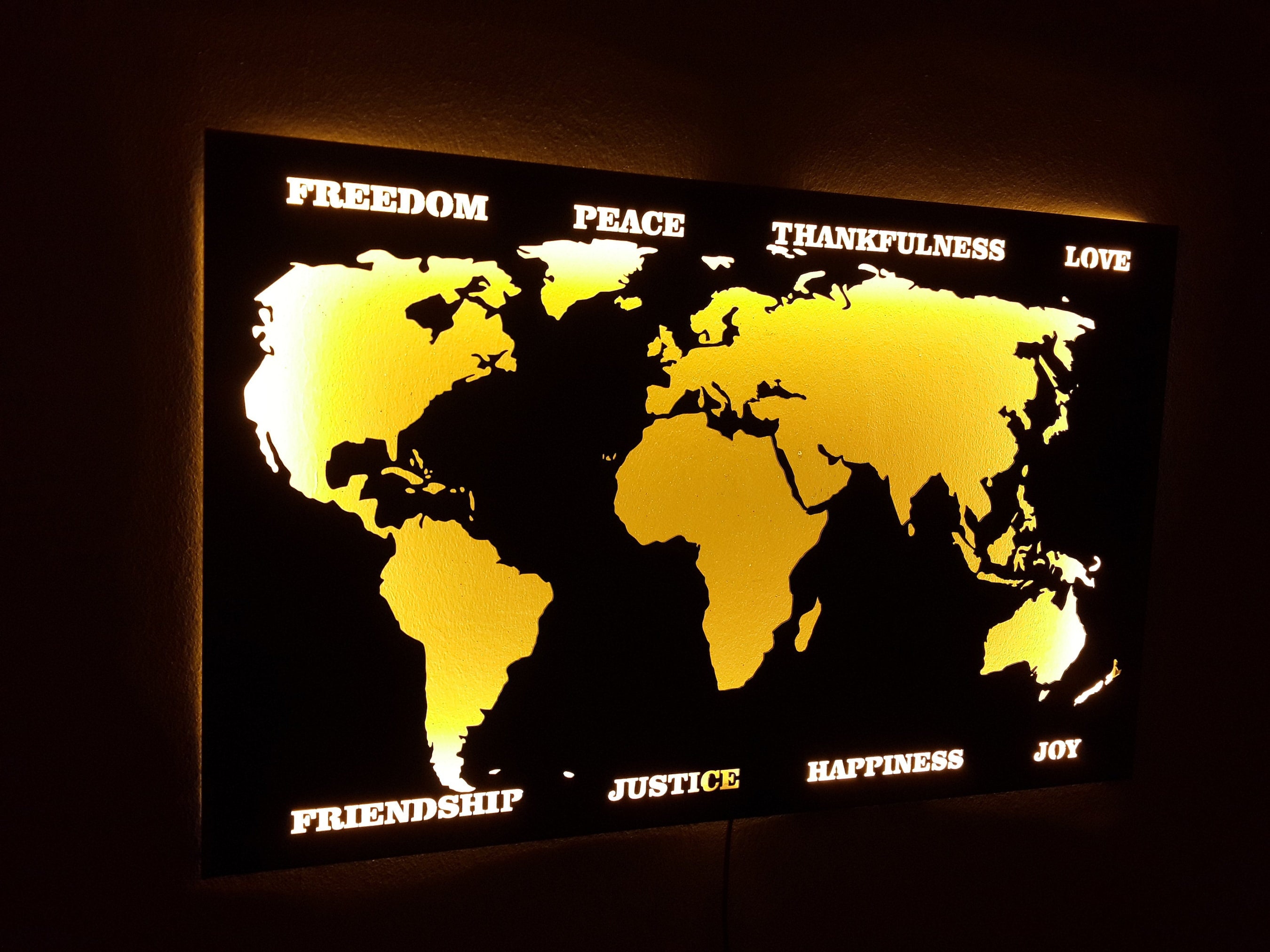 Metal&led Sign, World Map Sign, Metal World Map Led Sign, Metal Wall ...