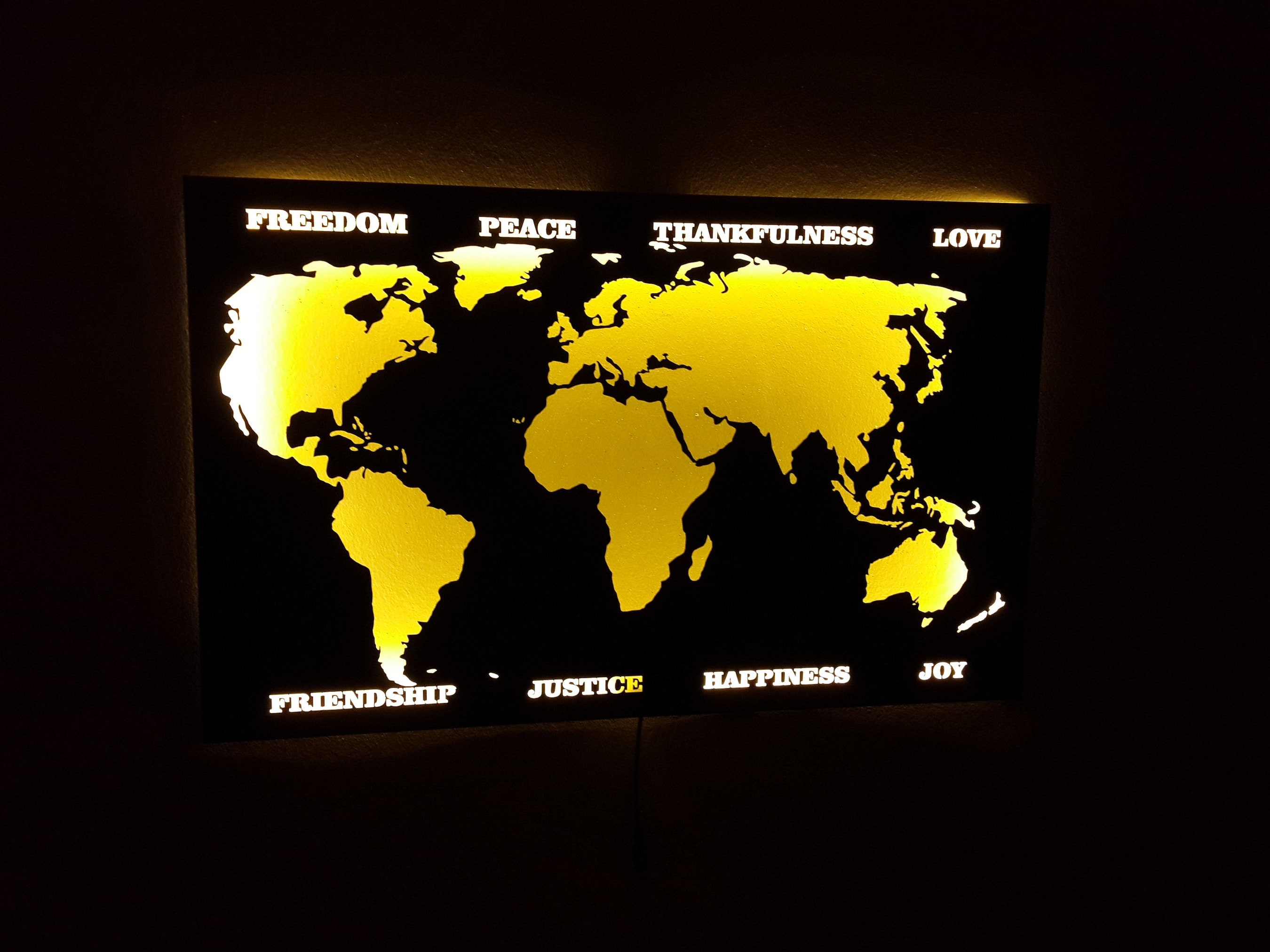 Metal&led Sign, World Map Sign, Metal World Map Led Sign, Metal Wall Art, Led Sign, Lighted ...