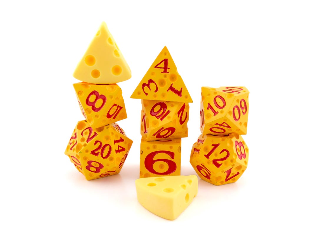 Cheese Metal Dnd Dice Set | 7 Piece RPG Dice | Cheese Wheel Dice ...