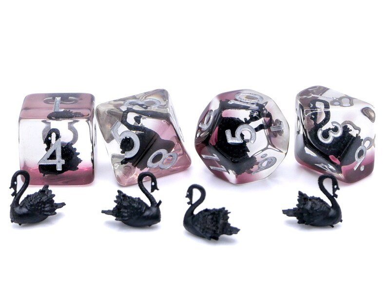 Swan Dnd Dice Set 7-piece Resin Dice Black Bird Dungeons and Dragons ...