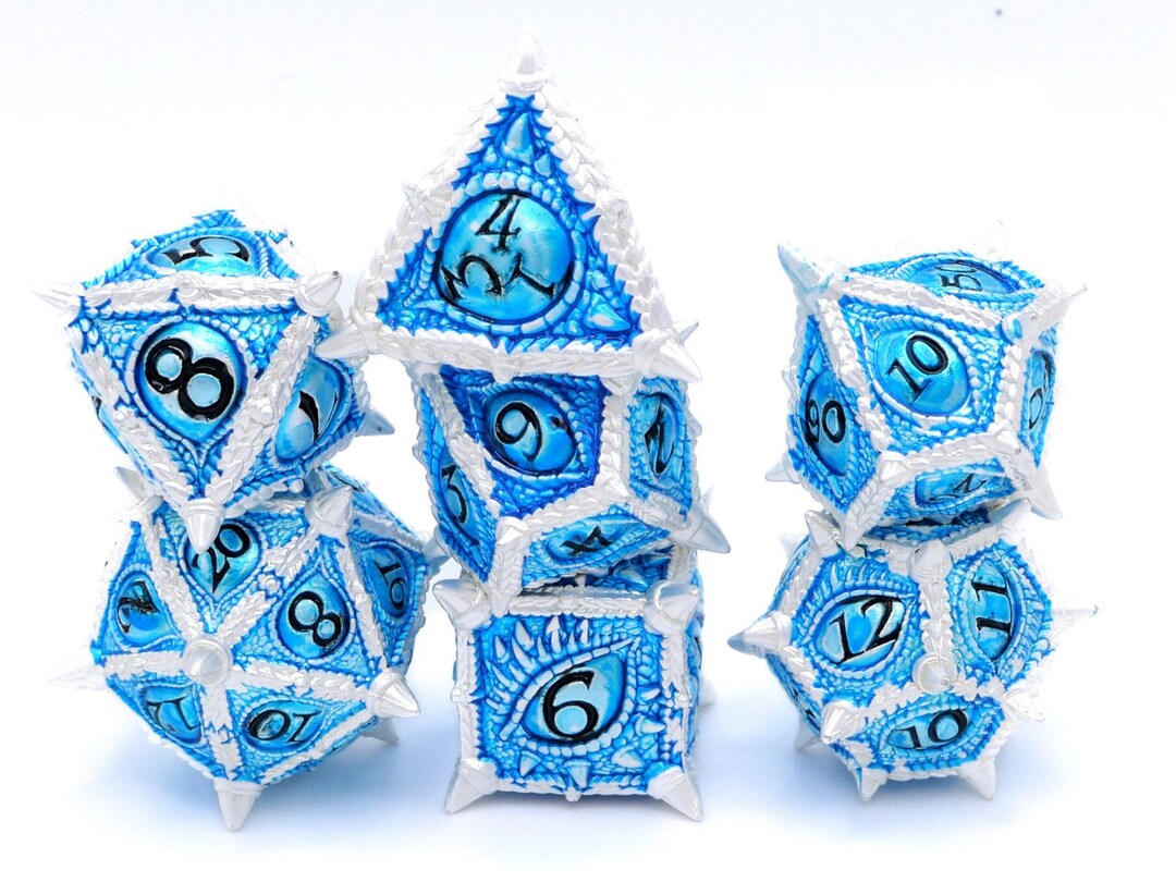 Bright Blue Dragon Eye Metal Dice Set 7 Piece Set for Dnd & Pathfinder ...