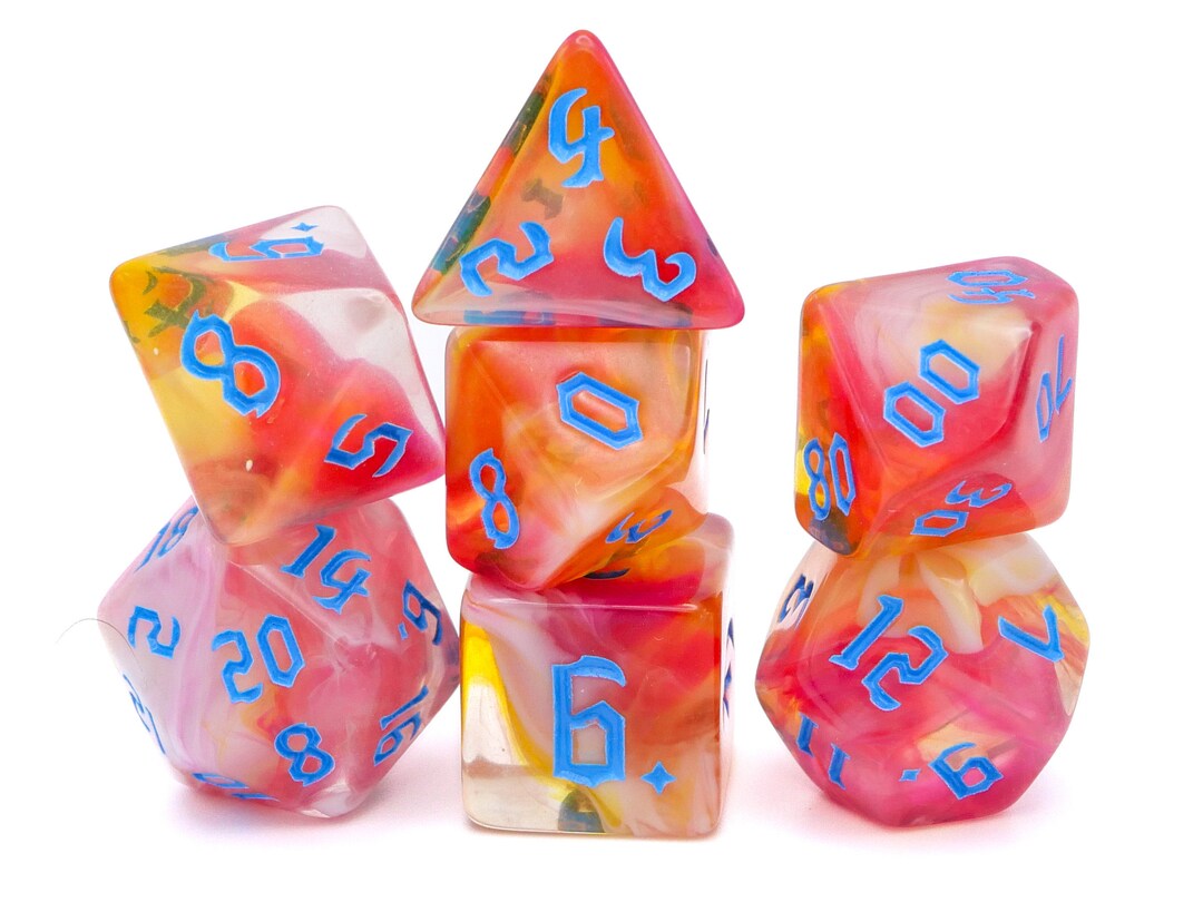 Sunset Carnival Dnd Dice Set | 7 Piece Blended Color RPG Dice | Pink ...