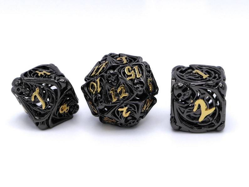 Black Skull & Bones Metal Dnd Dice Black and Gold Hollow Dice Set 7 ...