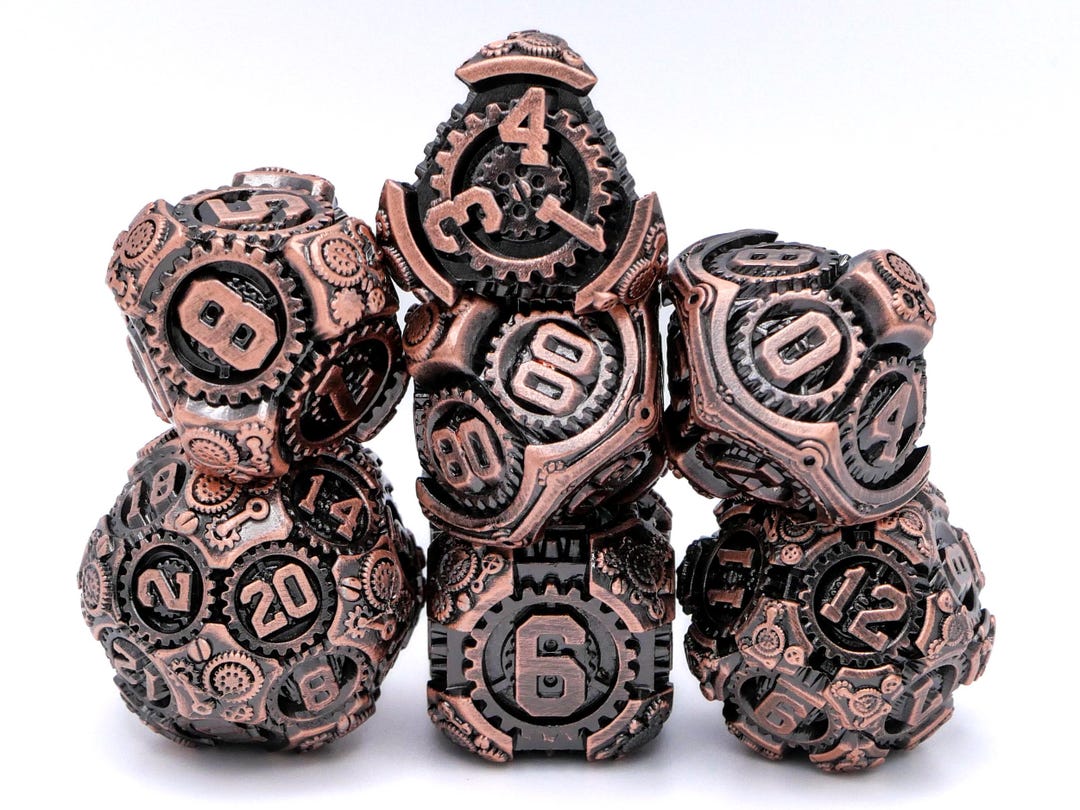 Steampunk Gear Metal Dnd Dice Set | 7 Piece Mechanical RPG Dice | D4 to ...