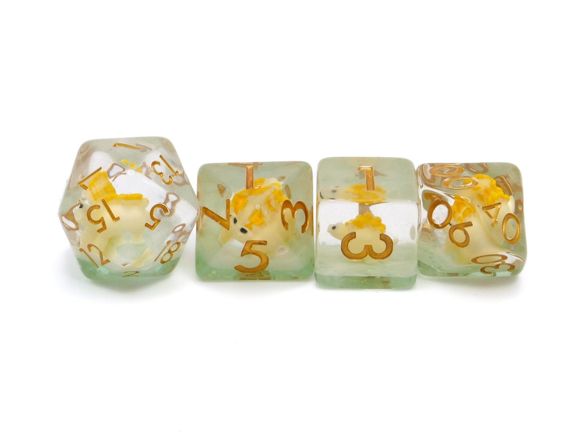 Yellow Stegosaurus Dnd Dice Set 7 Piece D&D Resin Polyhedral Dice With ...