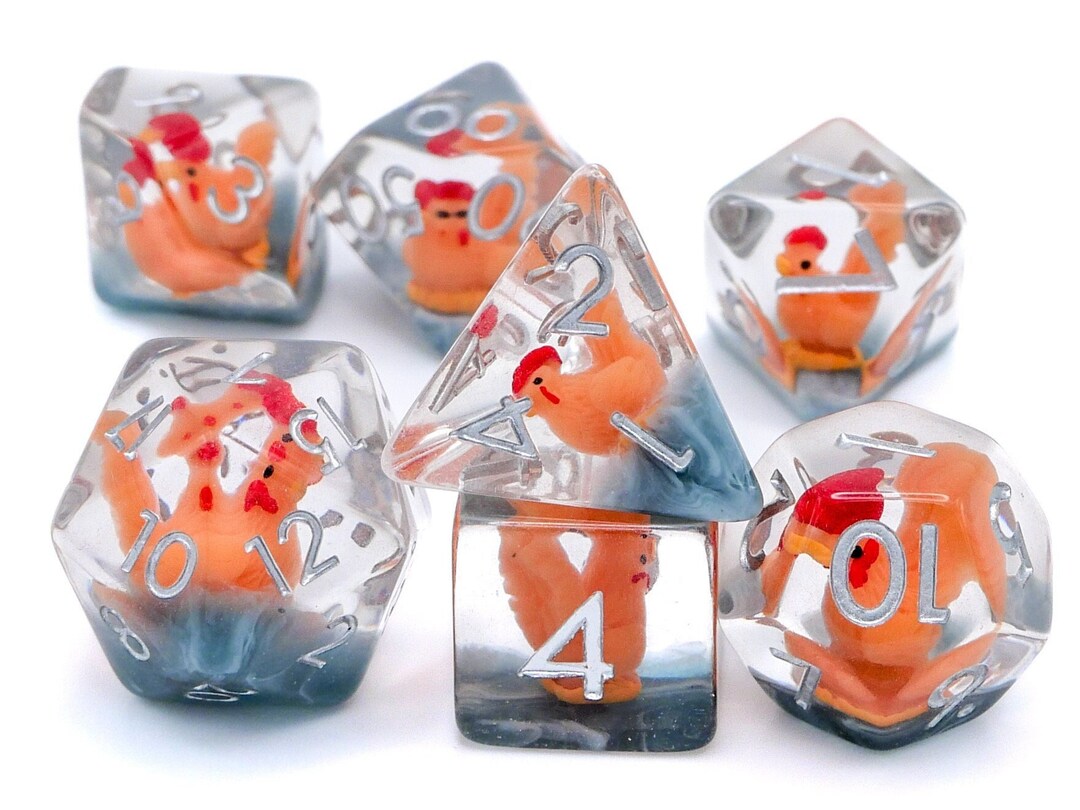 Chicken Dnd Dice Set - 7-piece Resin Bird Dice for Dungeons and Dragons ...