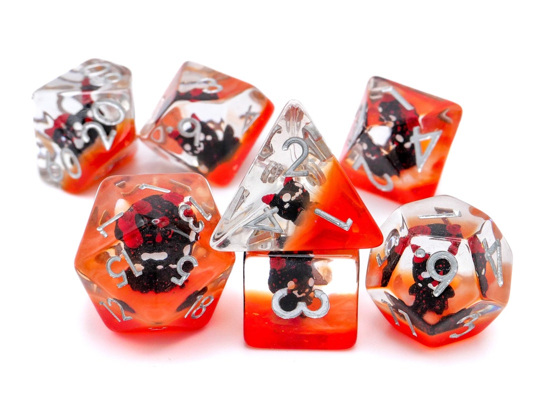 Fiery Demon Resin Dice Set 7 Pieces Dnd Dice Female Demon Cute Smile ...