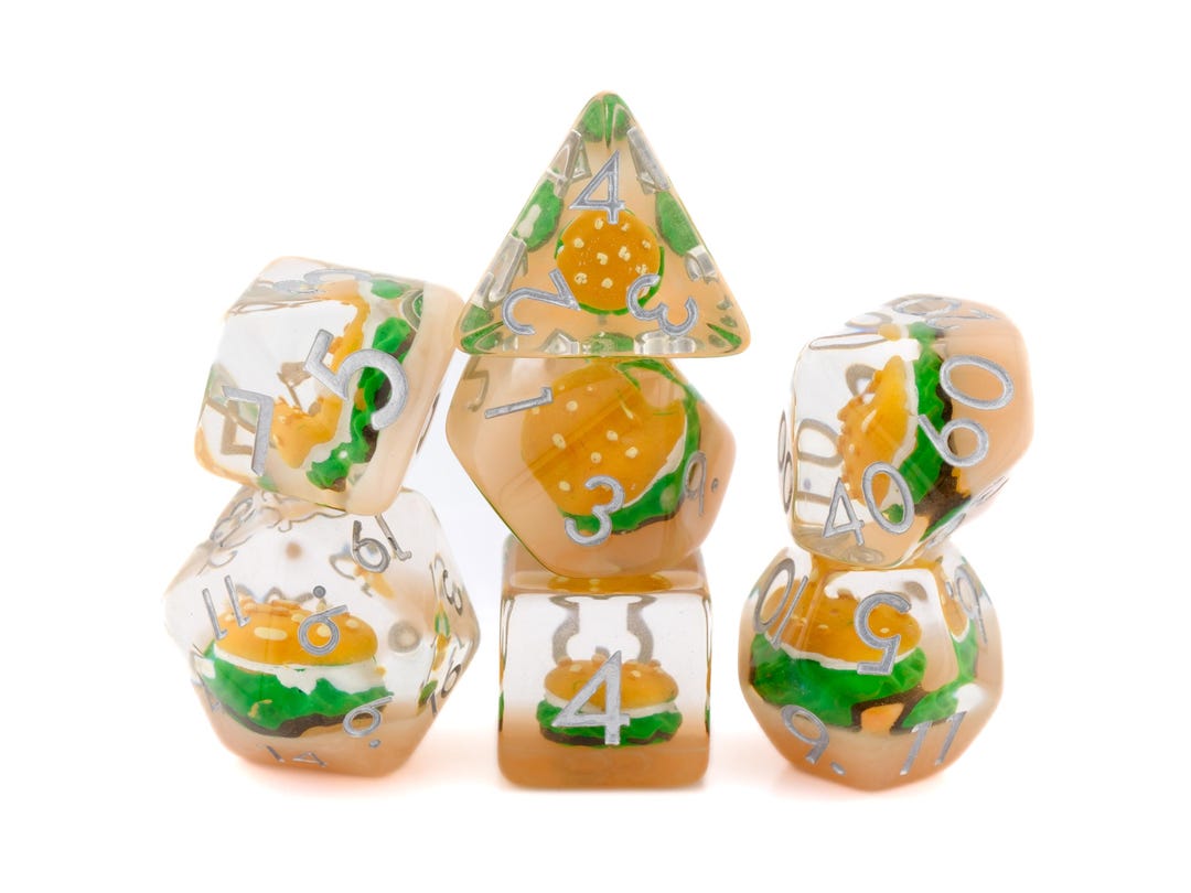 Burger Resin Dnd Dice Set: 7 Piece Sandwich RPG Dice - Etsy
