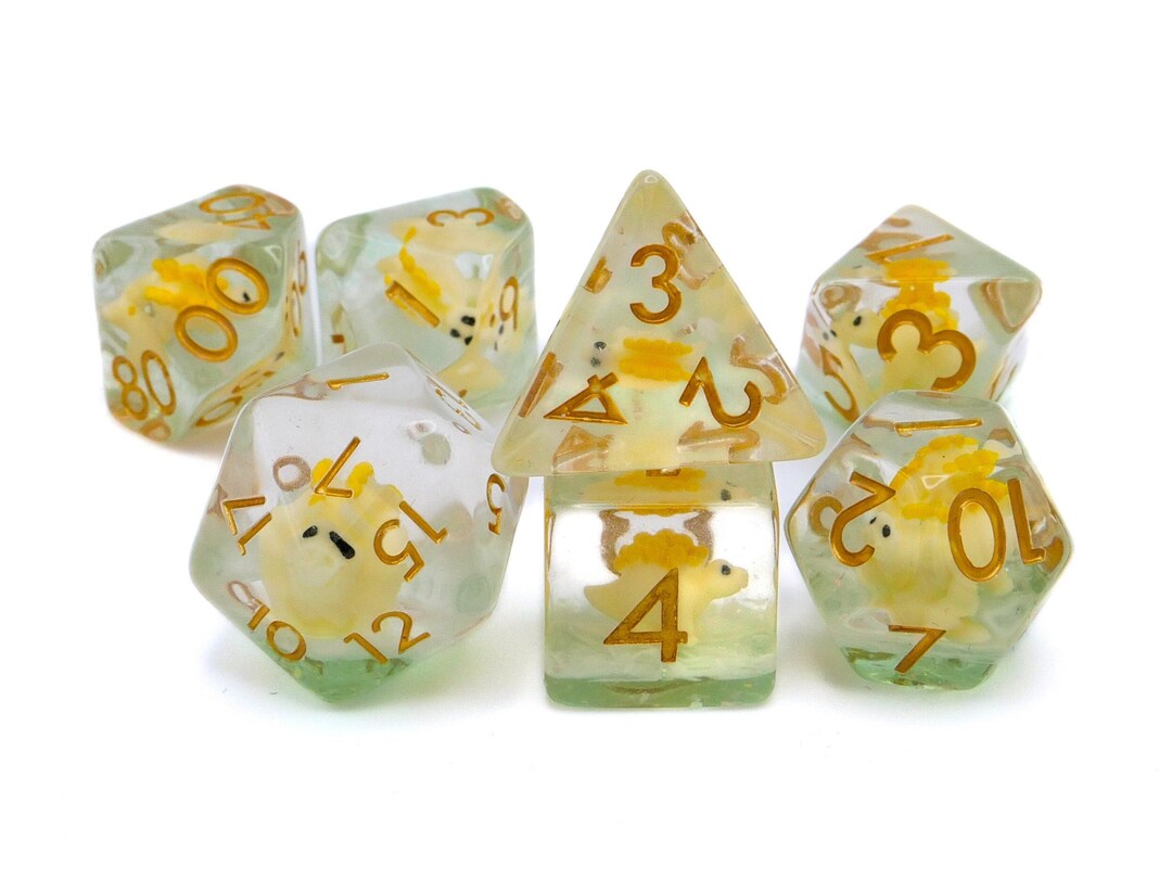 Yellow Stegosaurus Dnd Dice Set - 7 Piece D&D Resin Polyhedral Dice ...