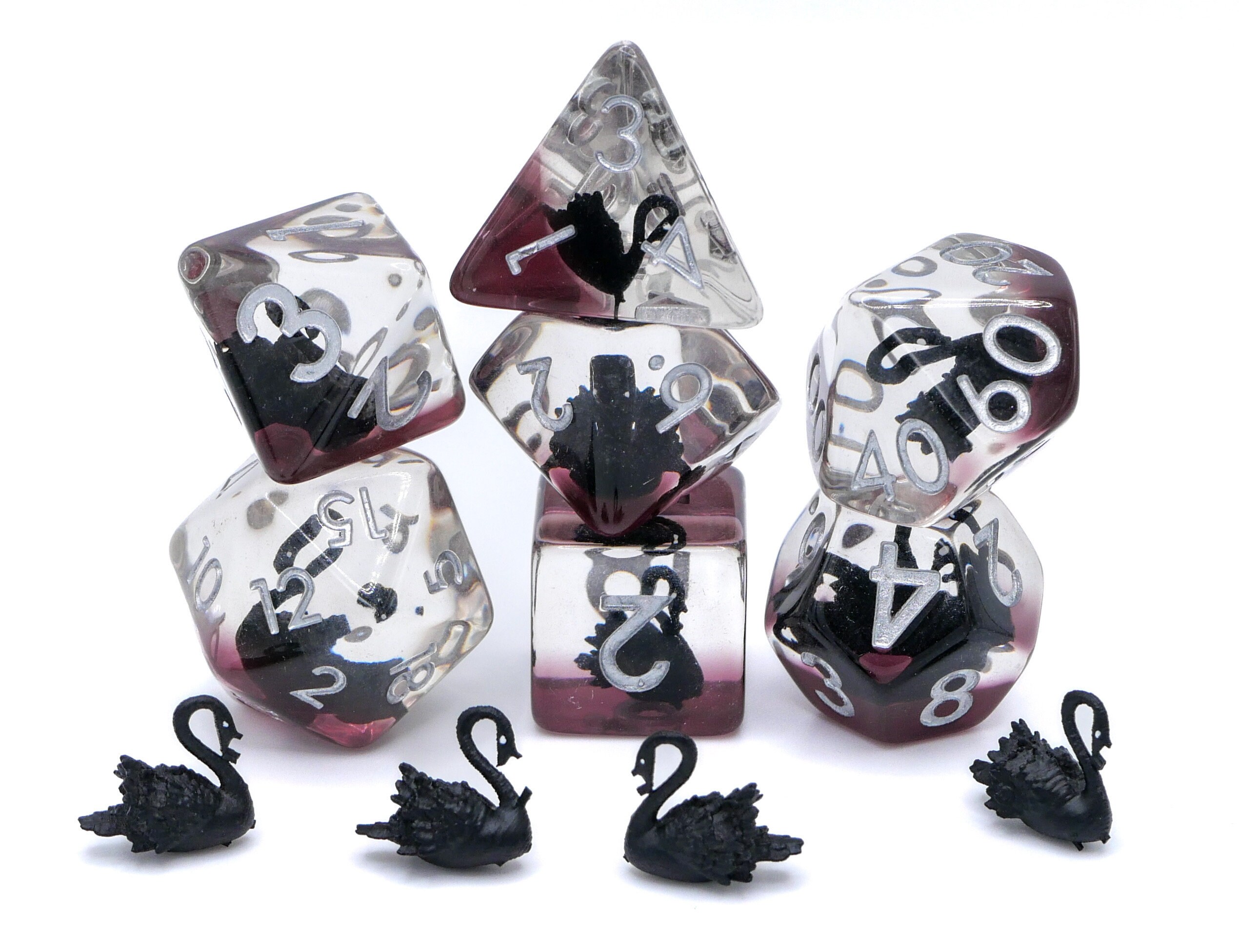 Swan Dnd Dice Set 7-piece Resin Dice Black Bird Dungeons and Dragons ...