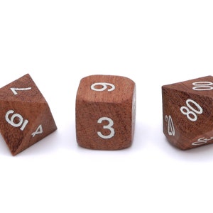 Rosewood Dnd Dice Set - 7 Piece RPG Dice - Painted Numbers Wood Dice ...