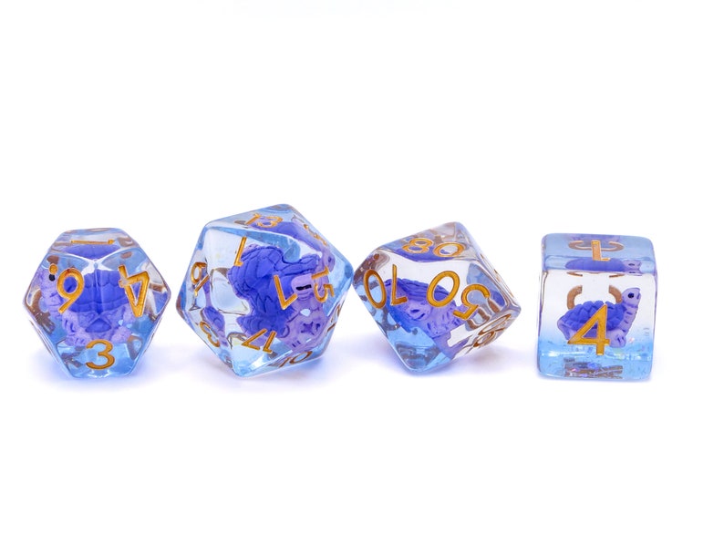 Purple Turtle Resin Dnd Dice Set 7 Piece RPG Dice Cute Violet Tortoise ...
