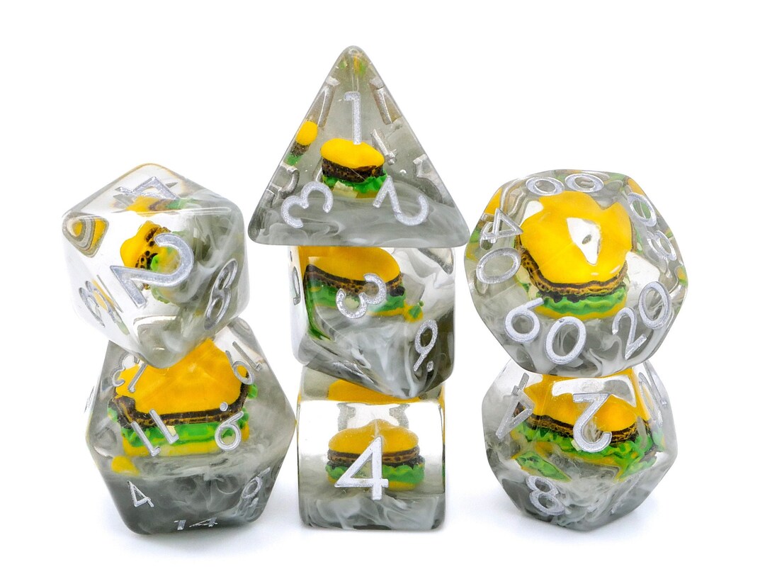Square Burger Resin Dnd Dice Set 7 Piece RPG Dice Hamburger Dice ...