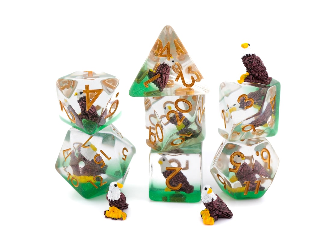 Bald Eagle Dnd Dice Set | 7-piece Resin RPG Dice | USA Bird Dice ...