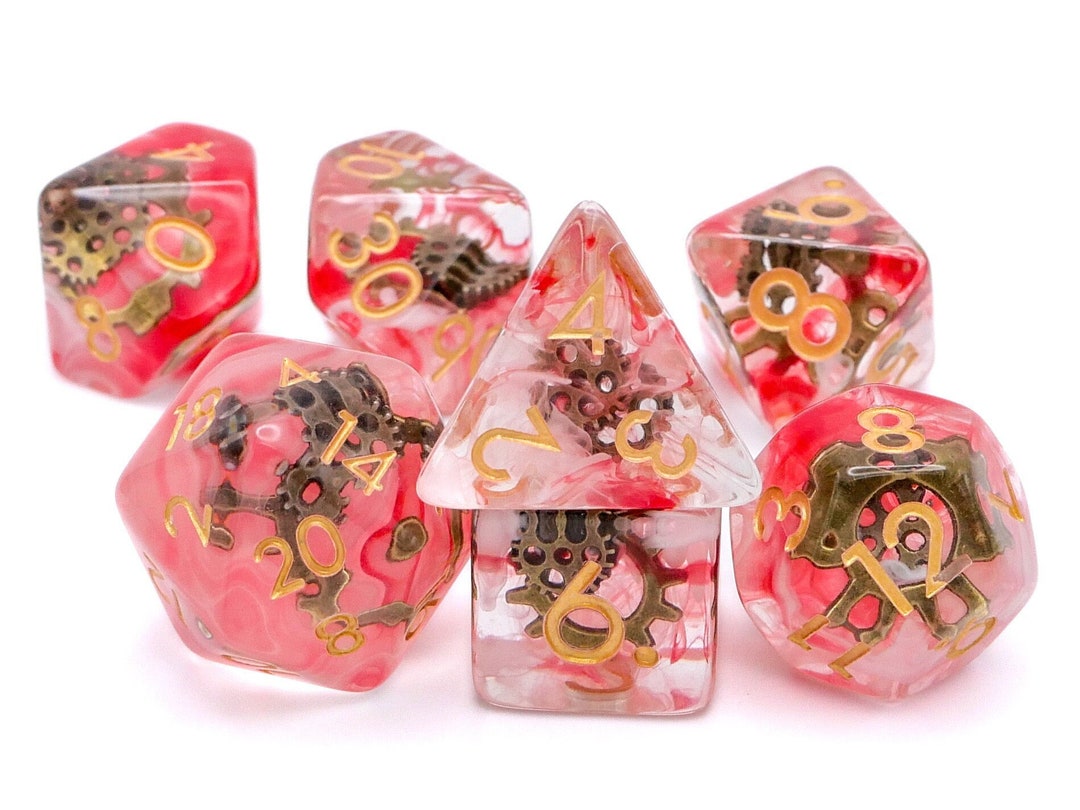 Gear Resin Dnd Dice Set: 7 Piece Cog RPG Dice - Etsy