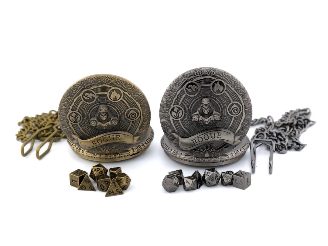 Rogue Pocket Watch Mini Dnd Dice Set: 7-piece Stealthy RPG Locket Dice ...