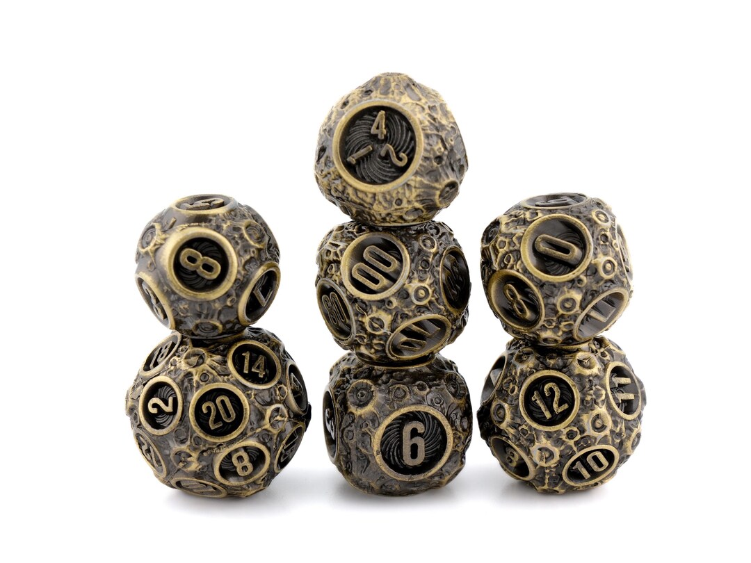 Meteorite Metal Dnd Dice Set 7 Piece Space RPG Dice Moon Rock Solid ...