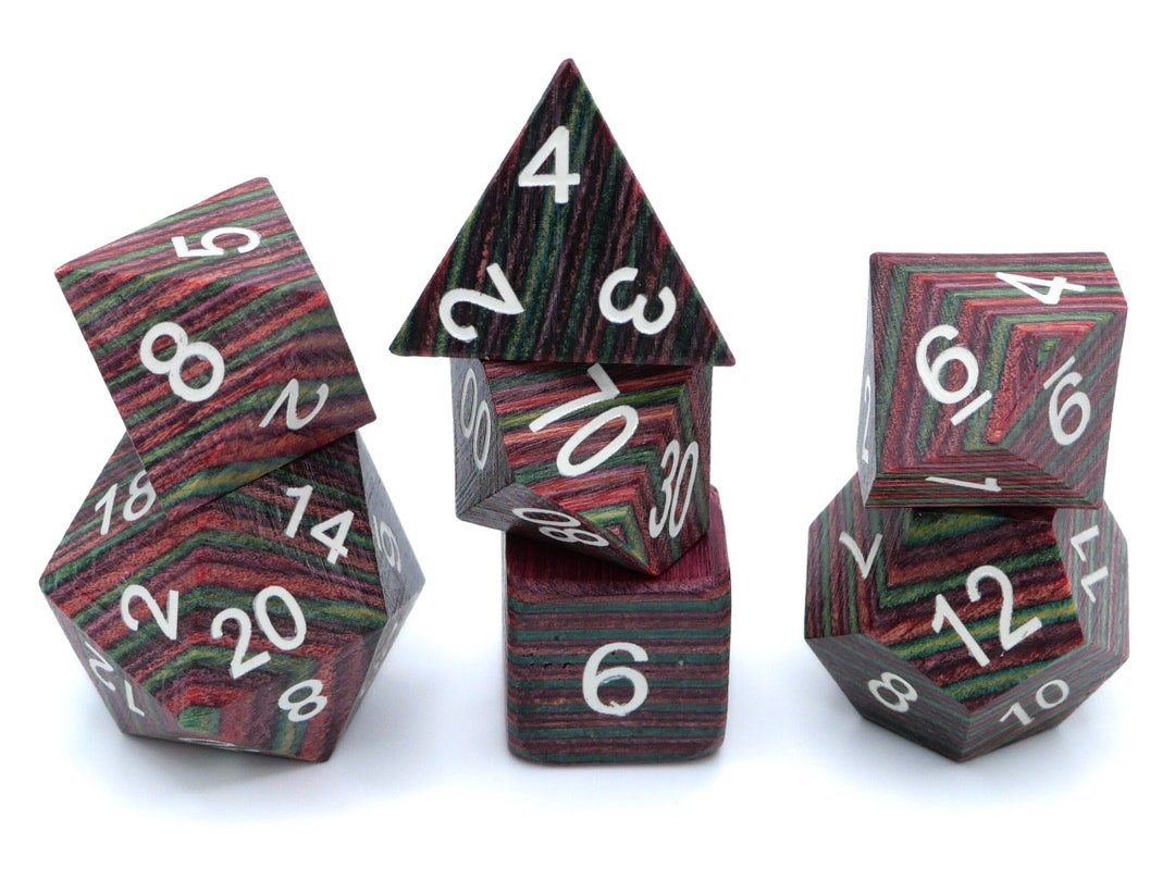 Rainbow Wood Dnd Dice Set: 7 Piece Painted Numbers RPG Dice - Etsy