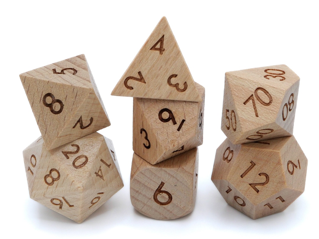Beech Wood Dnd Dice Set | 7 Piece RPG Dice Set | Beech Tree Wood Dice ...