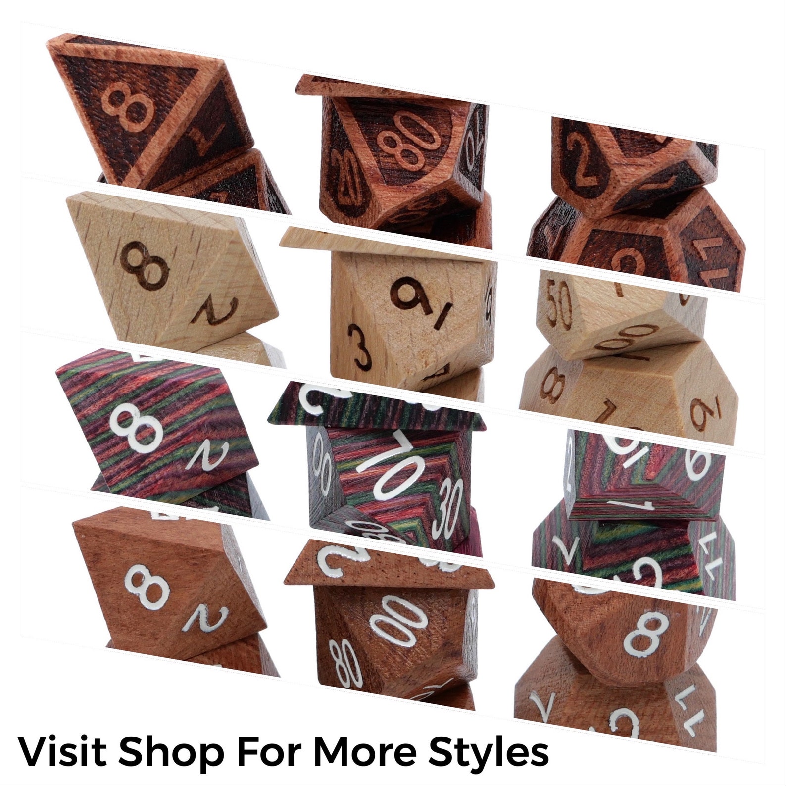 Rosewood Dnd Dice Set 7 Piece RPG Dice Set Wood Dice Painted White ...