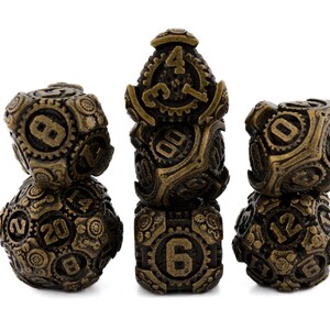 Steampunk Gear Metal Dnd Dice Set: 7 Piece Mechanical RPG Dice - Etsy