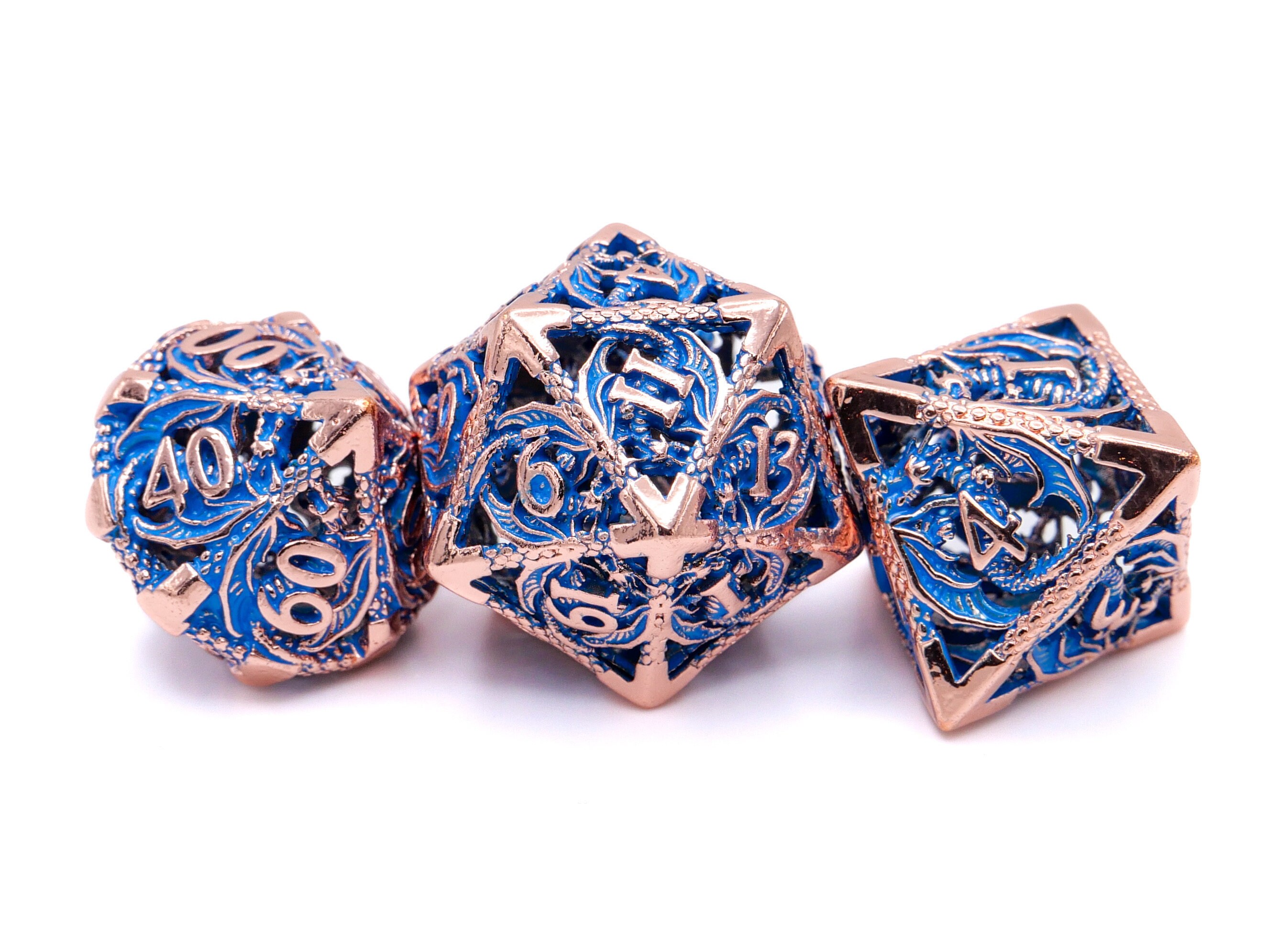 Blue & Copper Dragon Metal Dice Set Hollow Dice Set 7 Pieces Dnd Dice ...