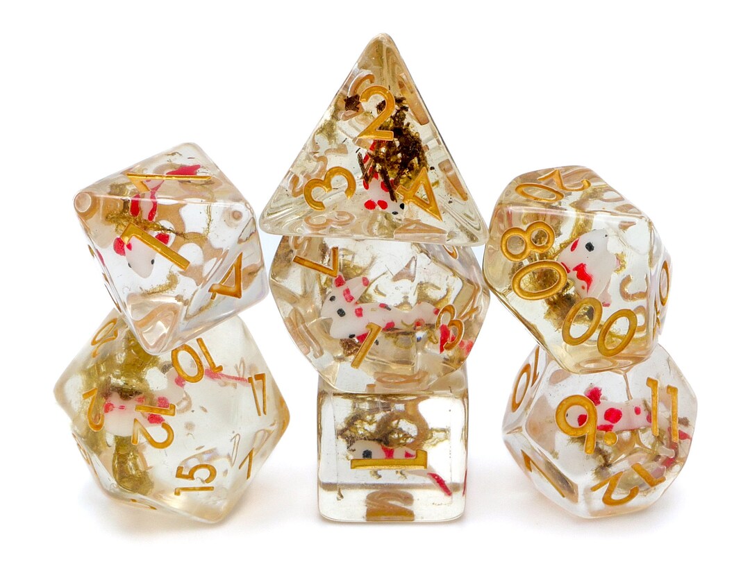 Gold Moss Koi Fish Dnd Dice Set - 7 Piece RPG Resin Dice for Dungeons ...