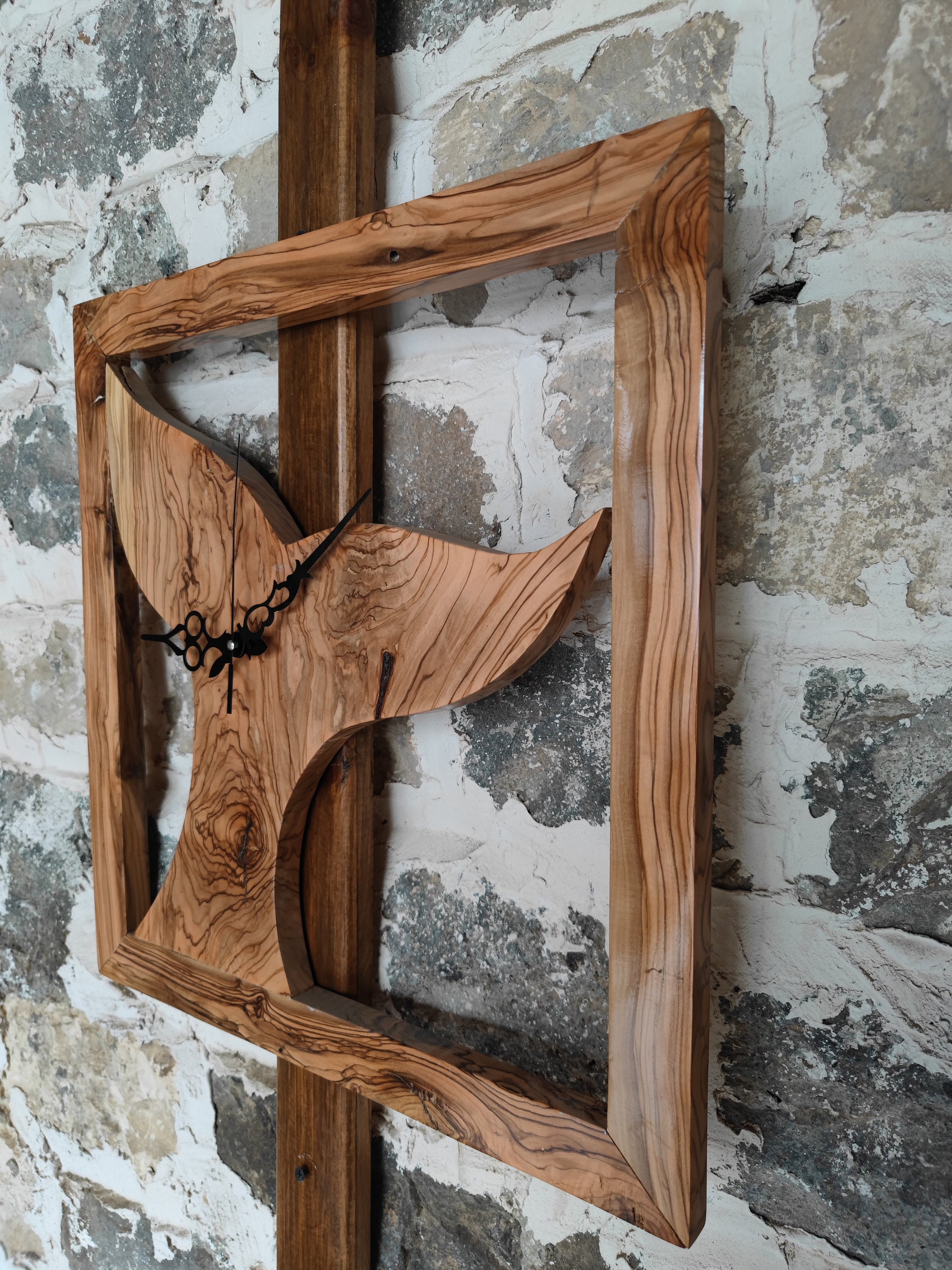 Square Olive Wood Clock & Wooden Wall Clock, Clock Wall Art, Wood Frame Wallclock, Olive Wooden ...