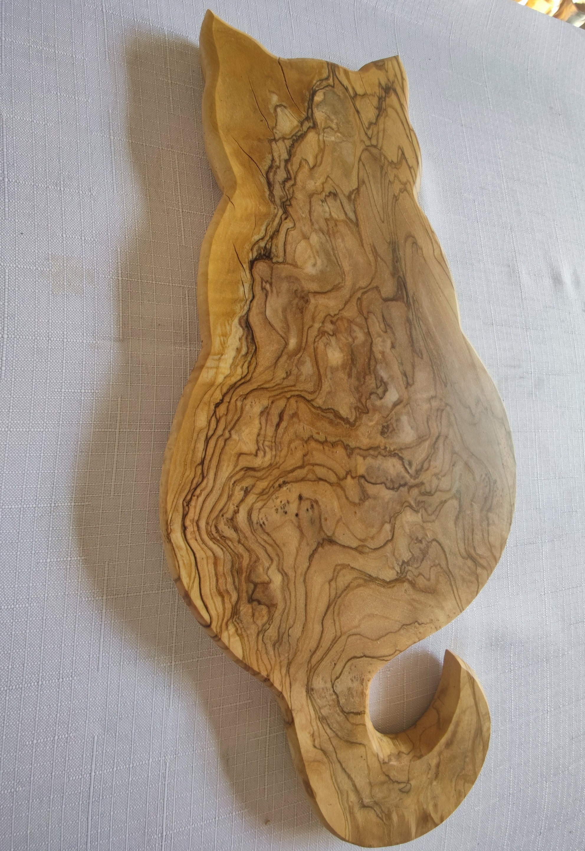 Olive Wooden Cat Shape Serving Plate With Handle, Gift, Wooden Cat ...