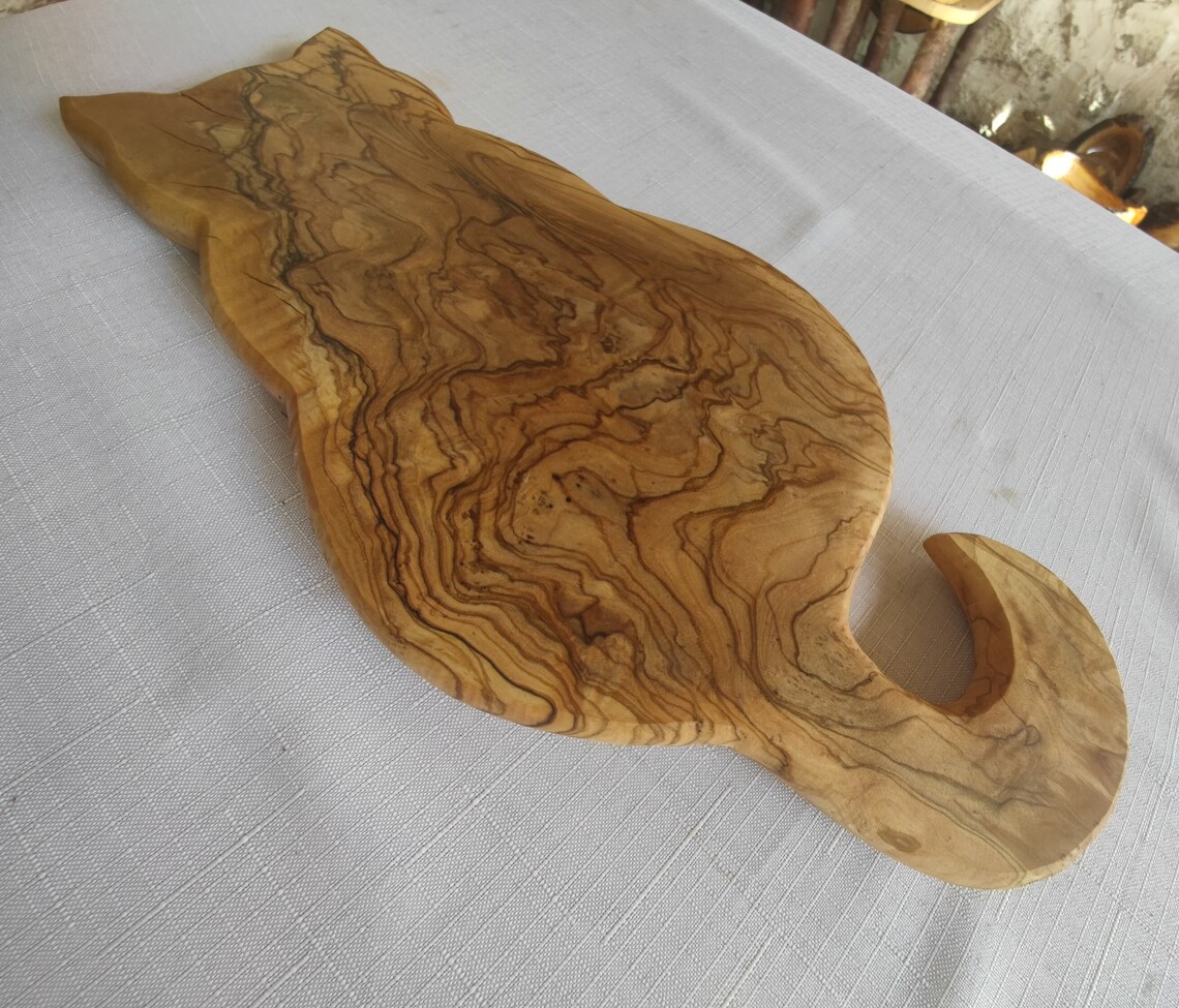 Olive Wooden Cat Shape Serving Plate With Handle, Gift, Wooden Cat ...