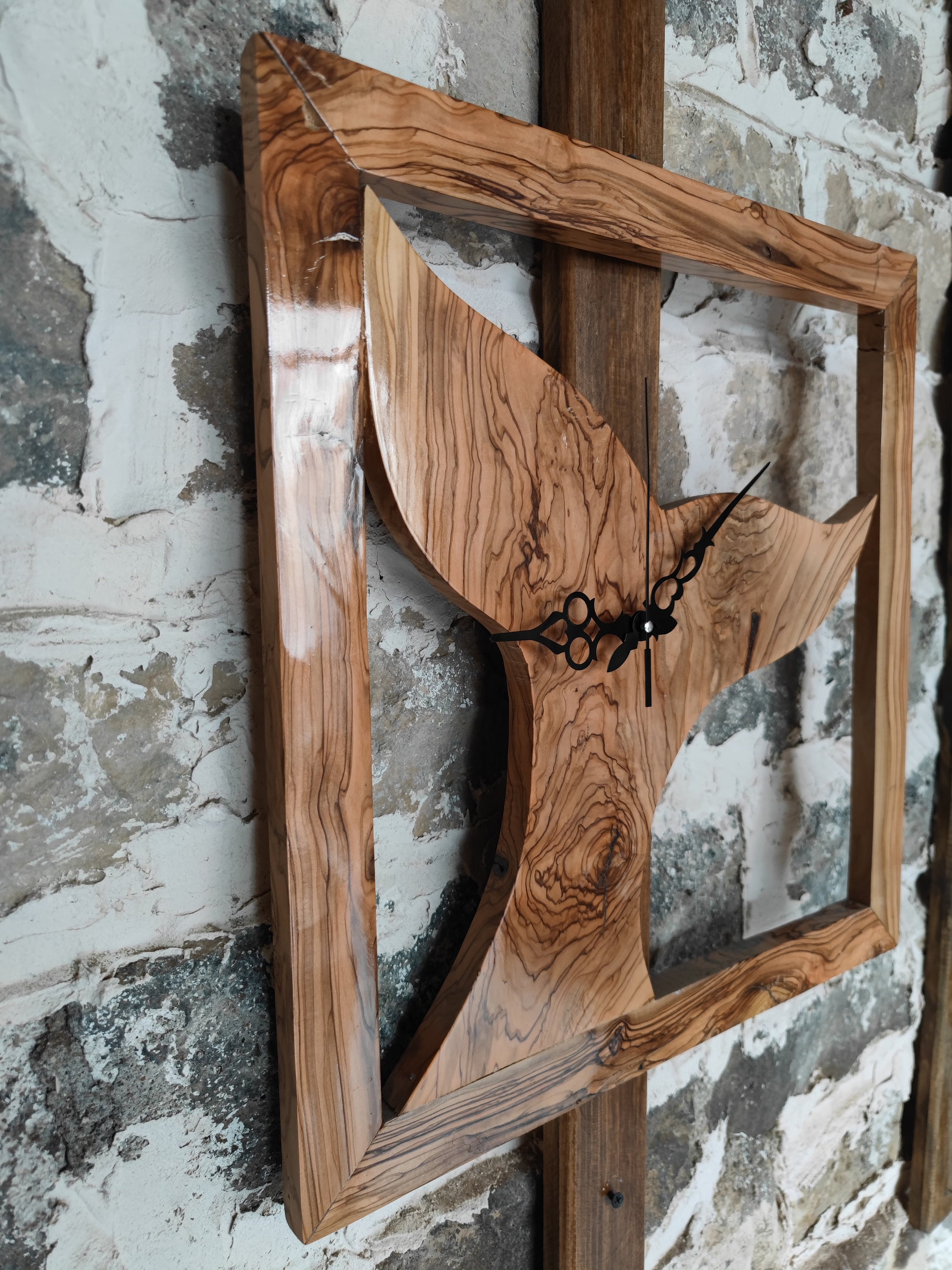 Square Olive Wood Clock & Wooden Wall Clock, Clock Wall Art, Wood Frame ...