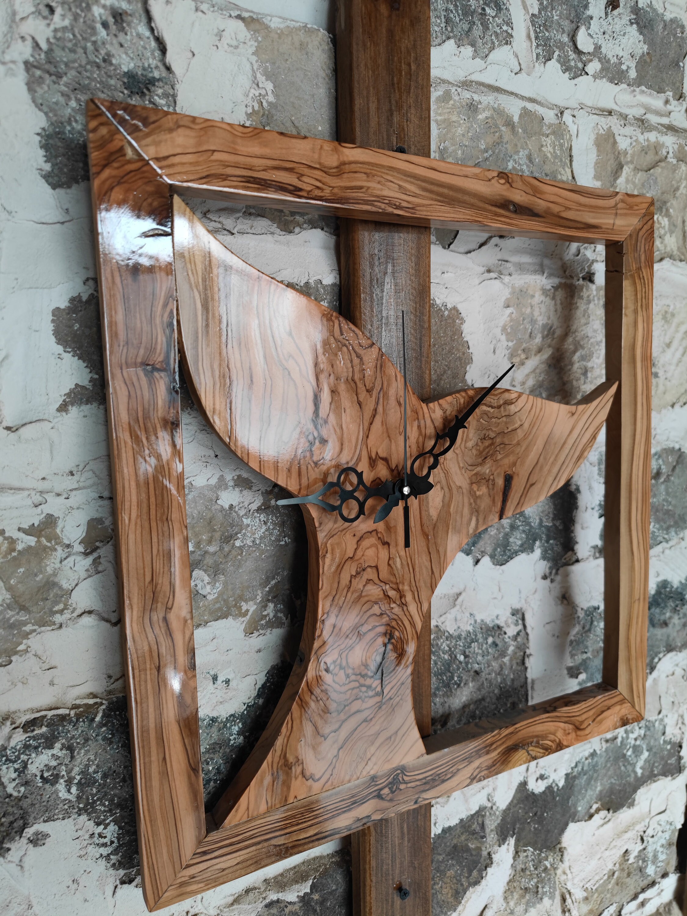 Square Olive Wood Clock & Wooden Wall Clock, Clock Wall Art, Wood Frame ...