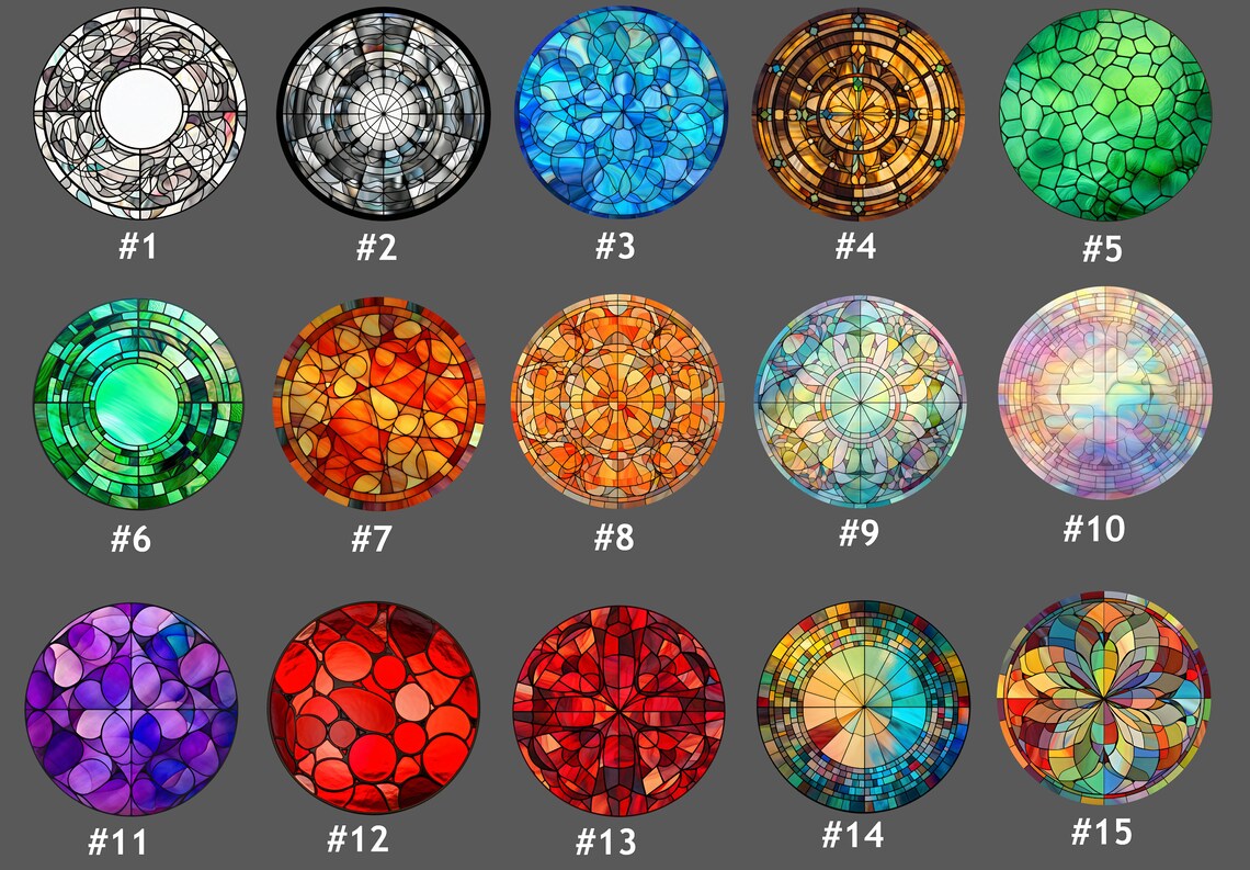 24-piece Round Stained Glass Clip Art Bundle (3x3in.), PNG Images ...