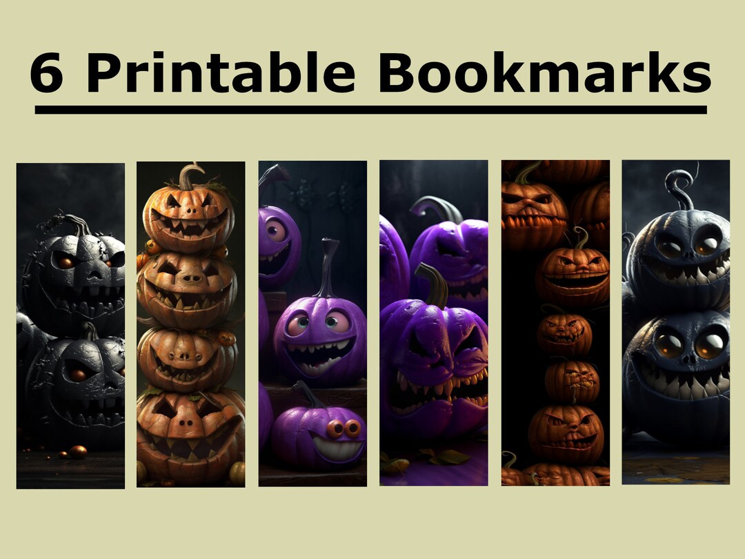Printable Scary Pumpkin Bookmarks - Set of 6, Digital Download for ...