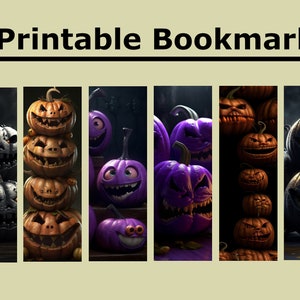 Printable Scary Pumpkin Bookmarks - Set of 6, Digital Download for ...
