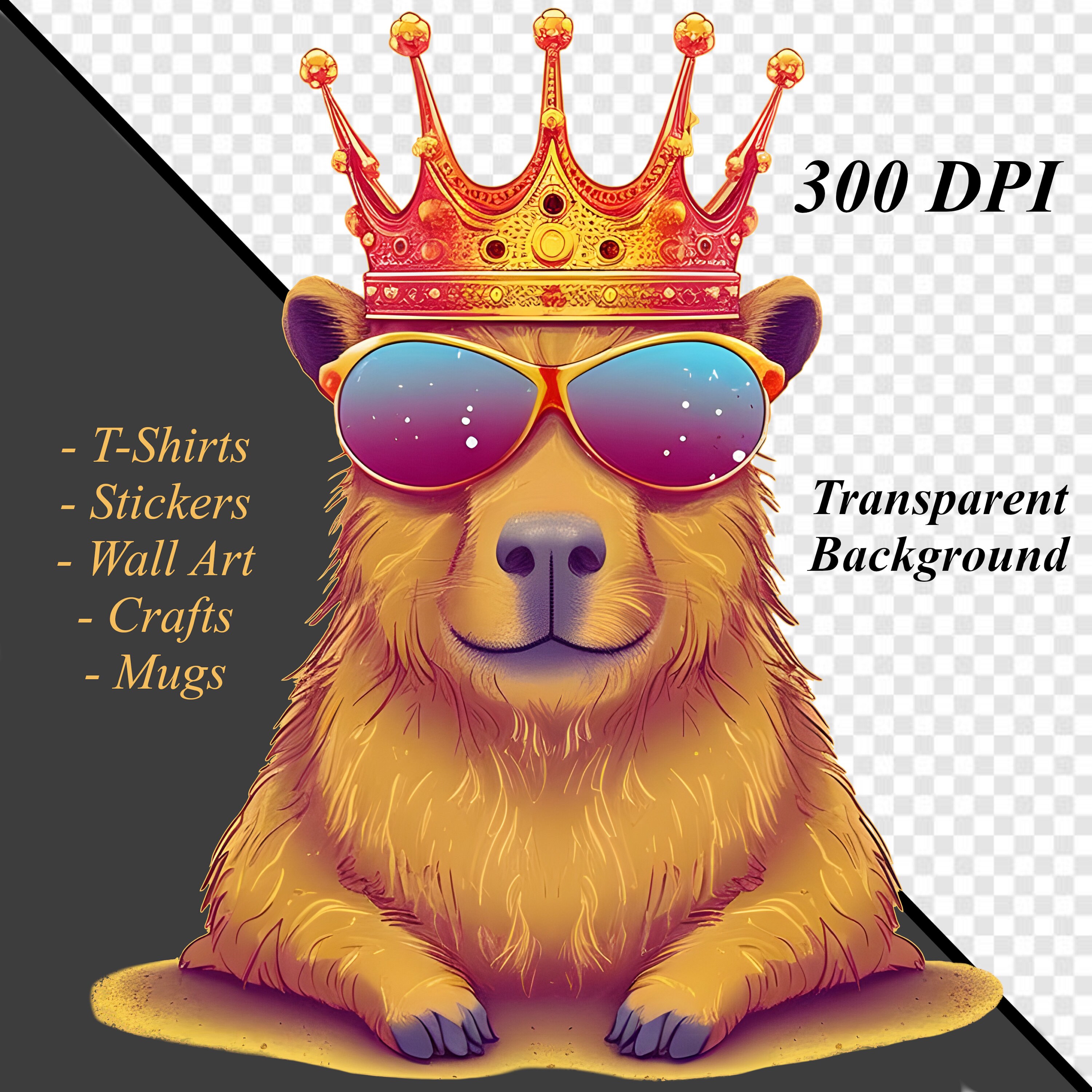 King Capybara Printable Clipart, 12x12 Inches Resizable, Digital ...