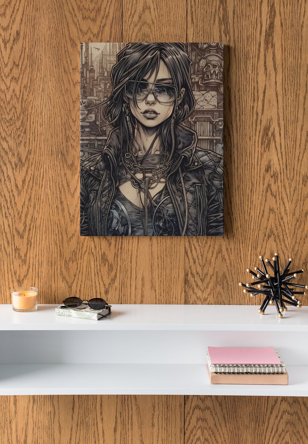 Rustic 90s Digital Art Print of a Woman in Graffiti Style - Vintage ...