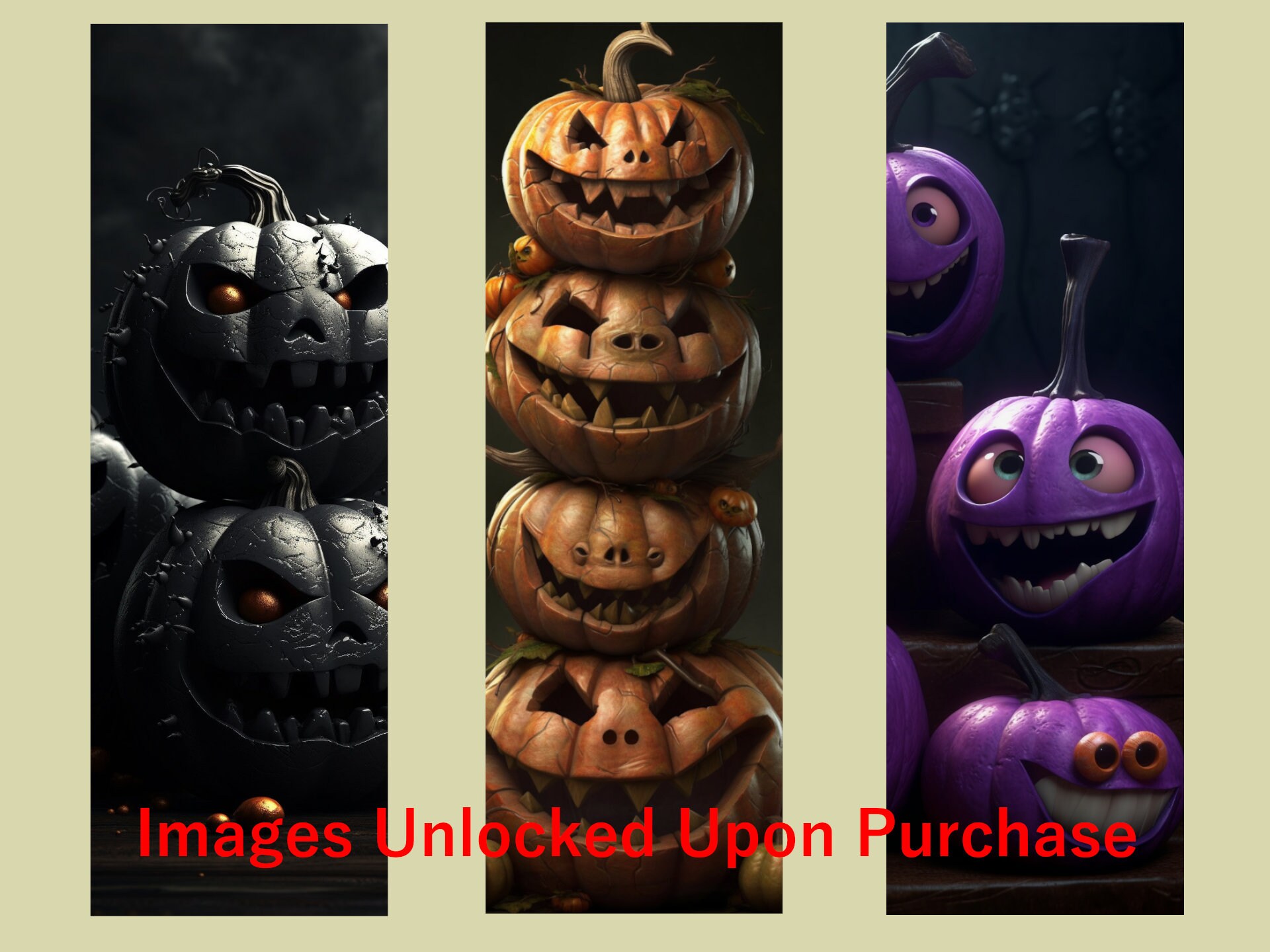 Printable Scary Pumpkin Bookmarks - Set of 6, Digital Download for ...